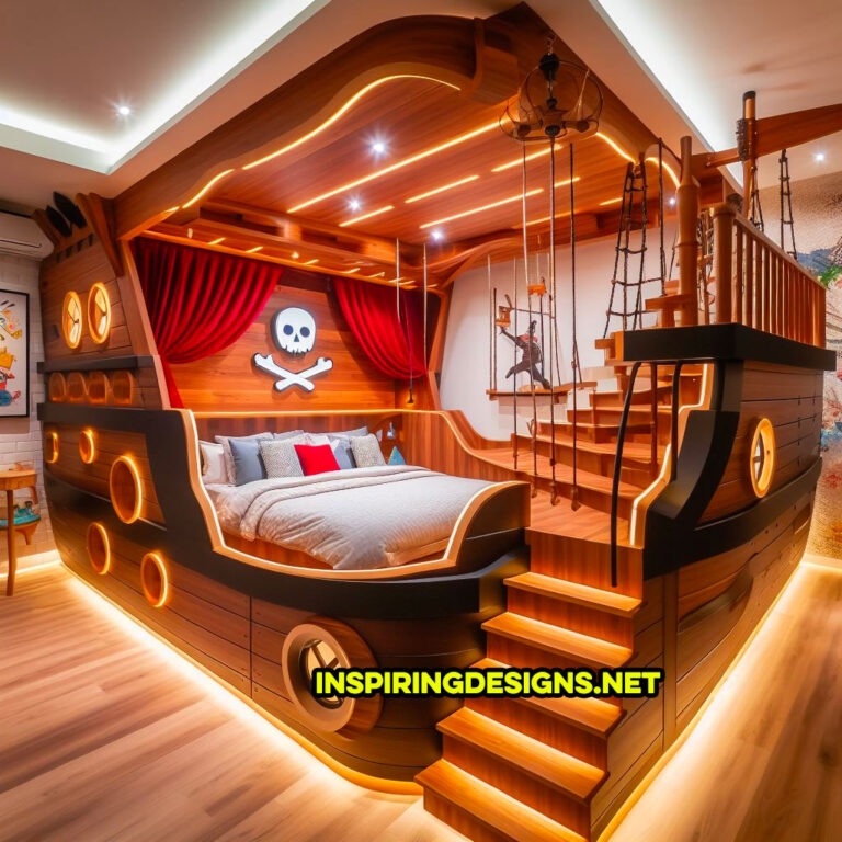 These Giant Pirate Ship Bunk Bed Have Attached Play Areas!