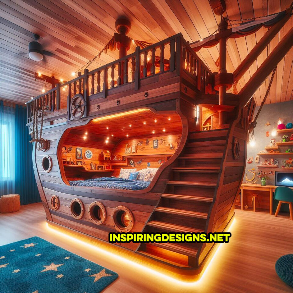 These Giant Pirate Ship Bunk Bed Have Attached Play Areas!