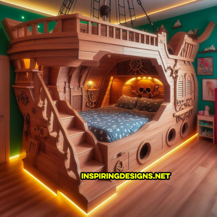 These Giant Pirate Ship Bunk Bed Have Attached Play Areas!