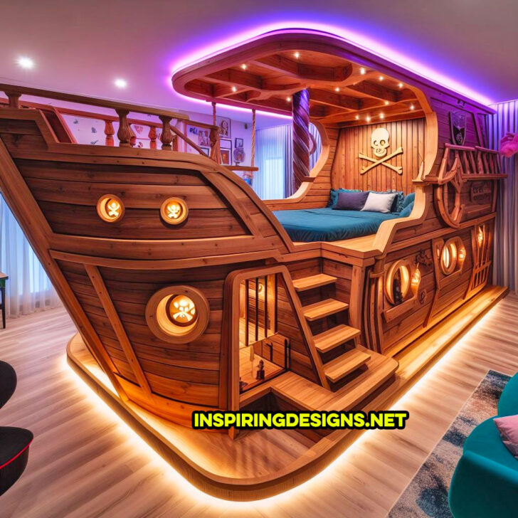 These Giant Pirate Ship Bunk Bed Have Attached Play Areas!