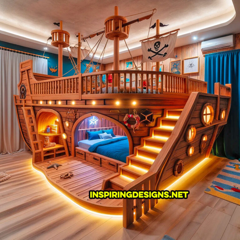 These Giant Pirate Ship Bunk Bed Have Attached Play Areas!