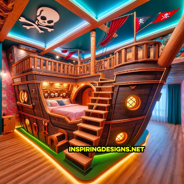 These Giant Pirate Ship Bunk Bed Have Attached Play Areas!