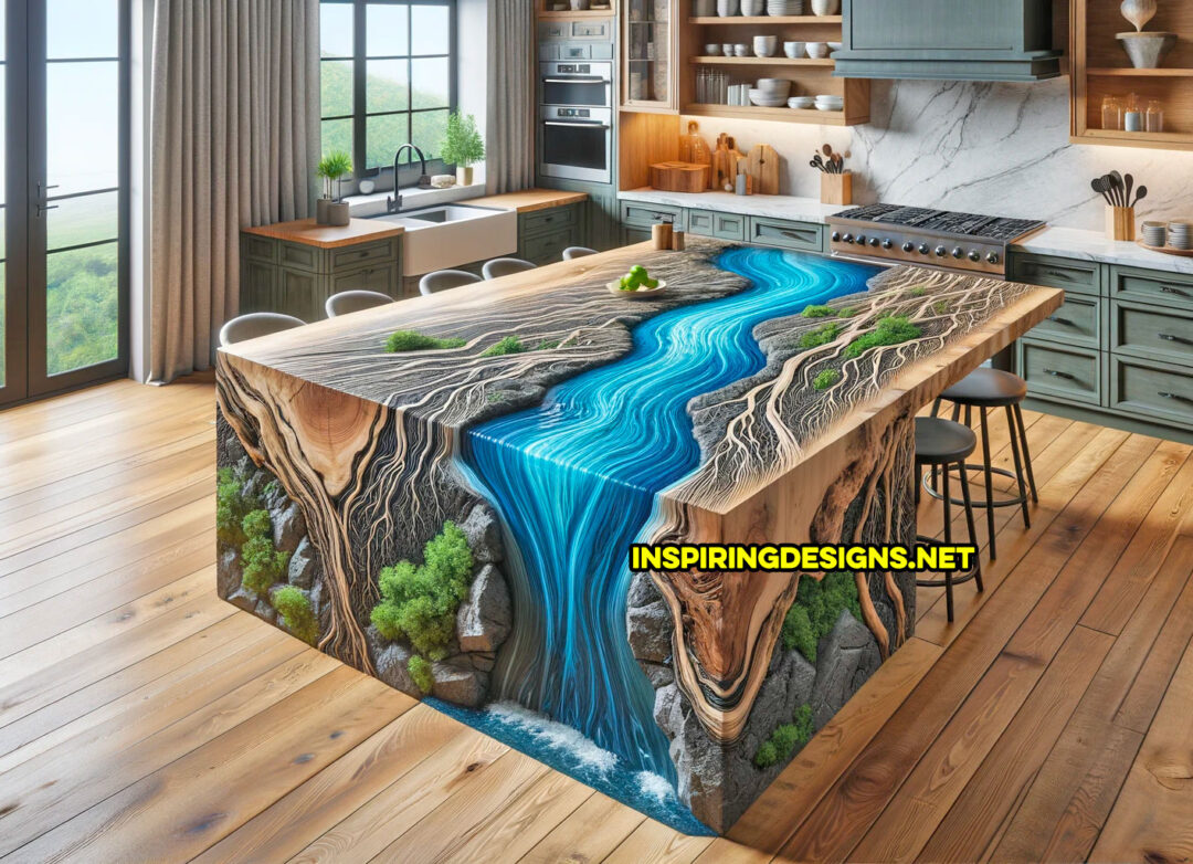 These Epoxy Waterfall Kitchen Islands Bring a Splash of Nature Right ...