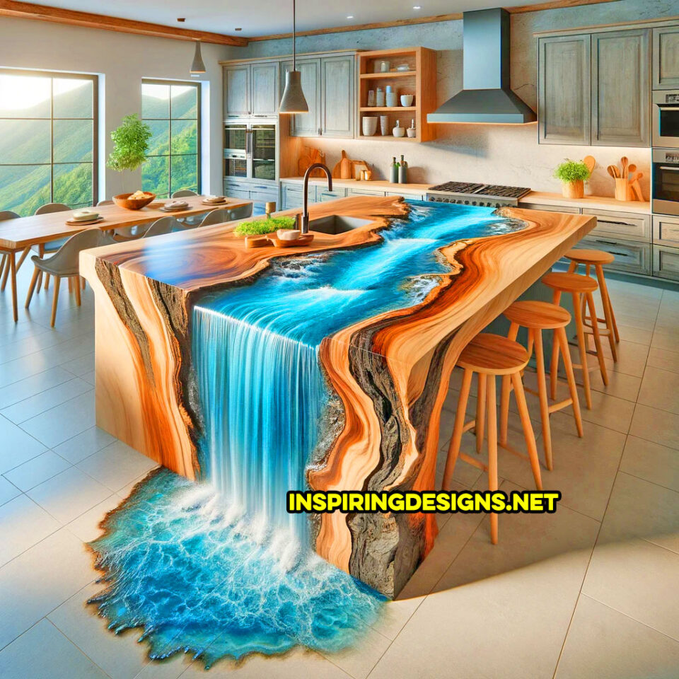 These Epoxy Waterfall Kitchen Islands Bring a Splash of Nature Right ...