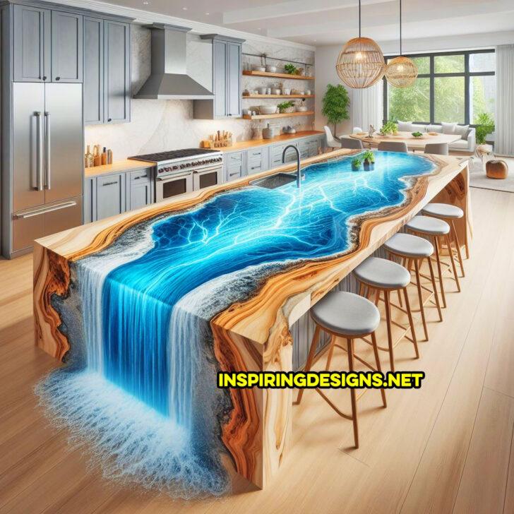 These Epoxy Waterfall Kitchen Islands Bring a Splash of Nature Right ...