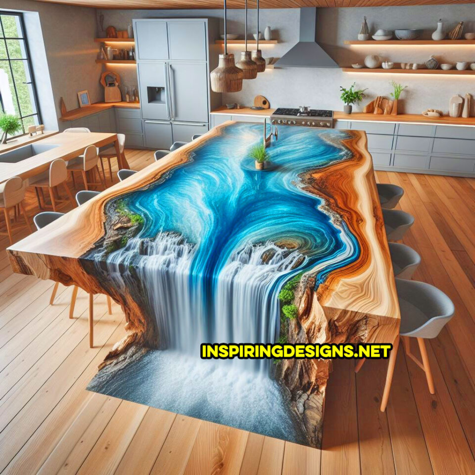 These Epoxy Waterfall Kitchen Islands Bring a Splash of Nature Right ...