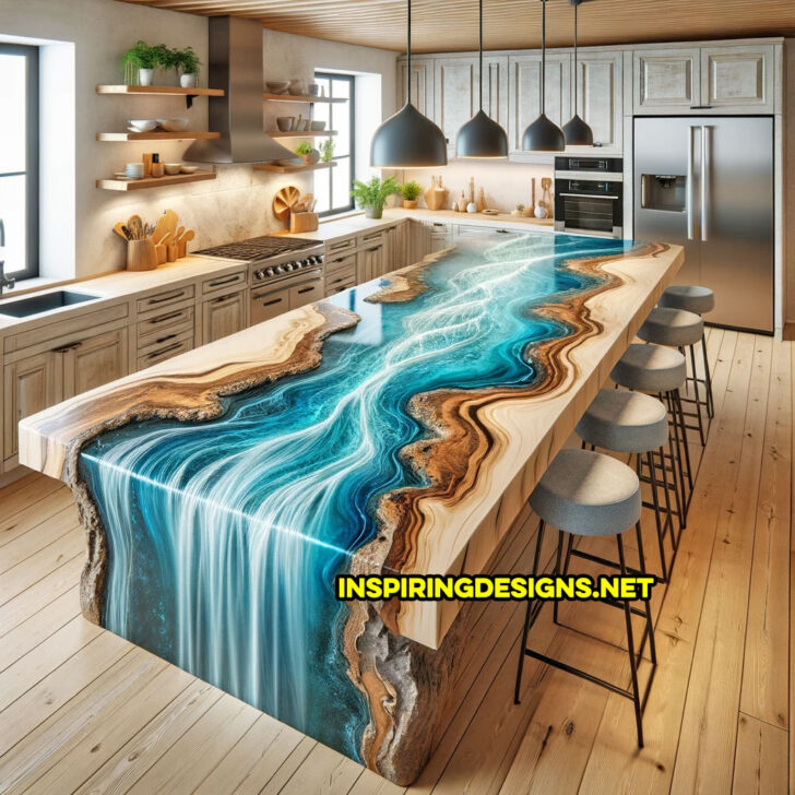 These Epoxy Waterfall Kitchen Islands Bring a Splash of Nature Right ...