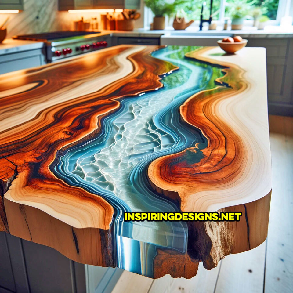 These Epoxy Waterfall Kitchen Islands Bring a Splash of Nature Right ...
