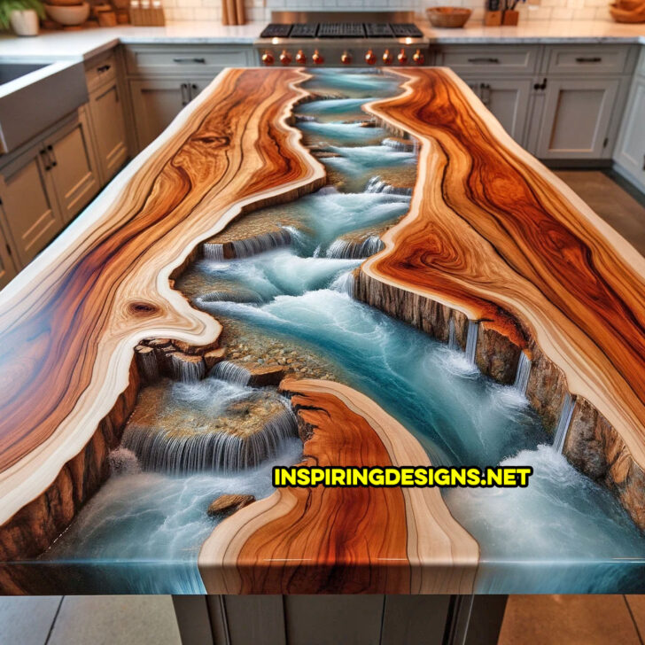 These Epoxy Waterfall Kitchen Islands Bring a Splash of Nature Right ...