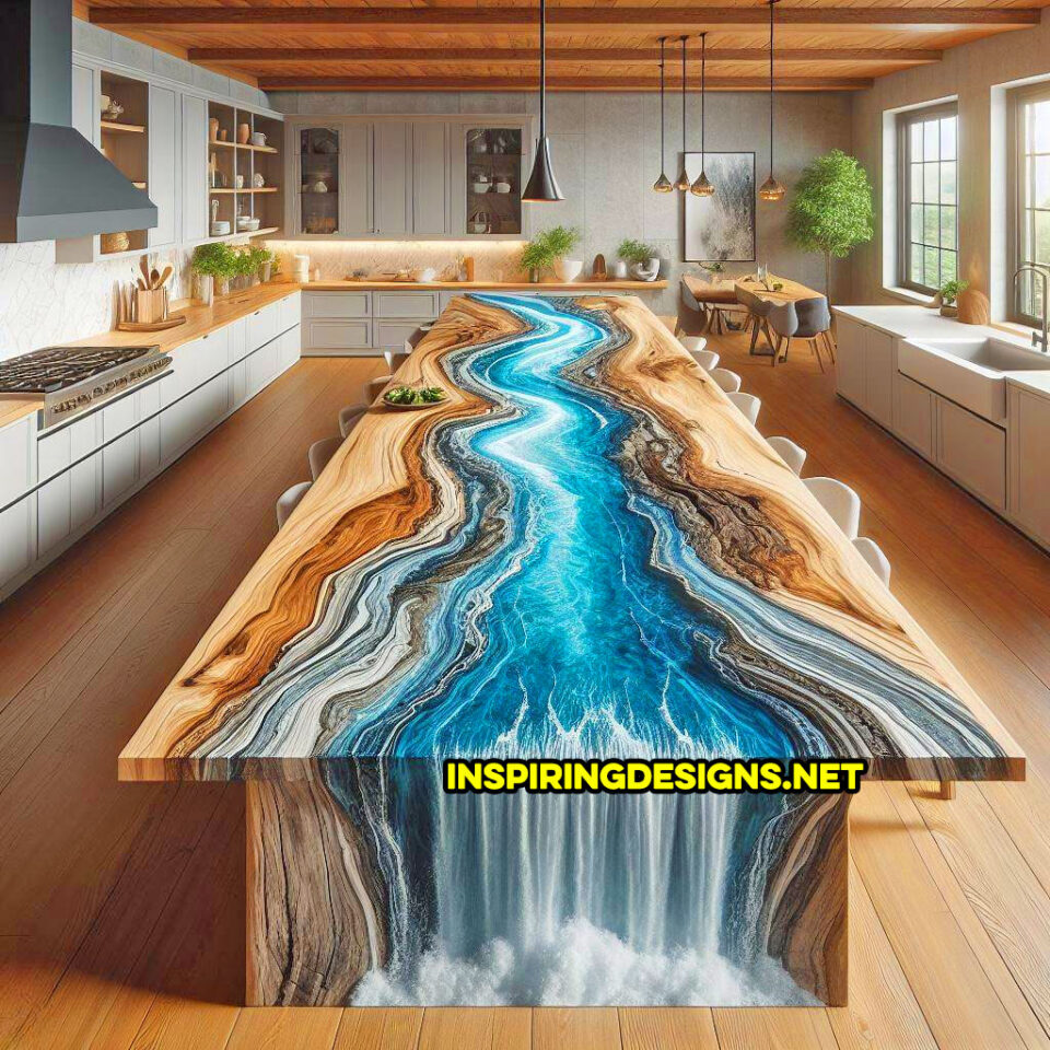 These Epoxy Waterfall Kitchen Islands Bring a Splash of Nature Right ...