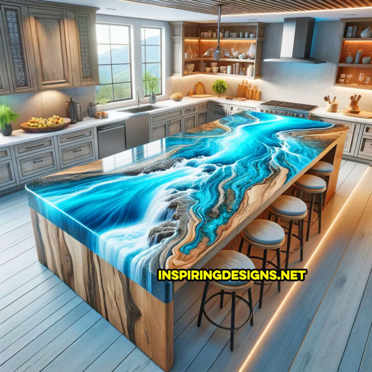 These Epoxy Waterfall Kitchen Islands Bring a Splash of Nature Right ...