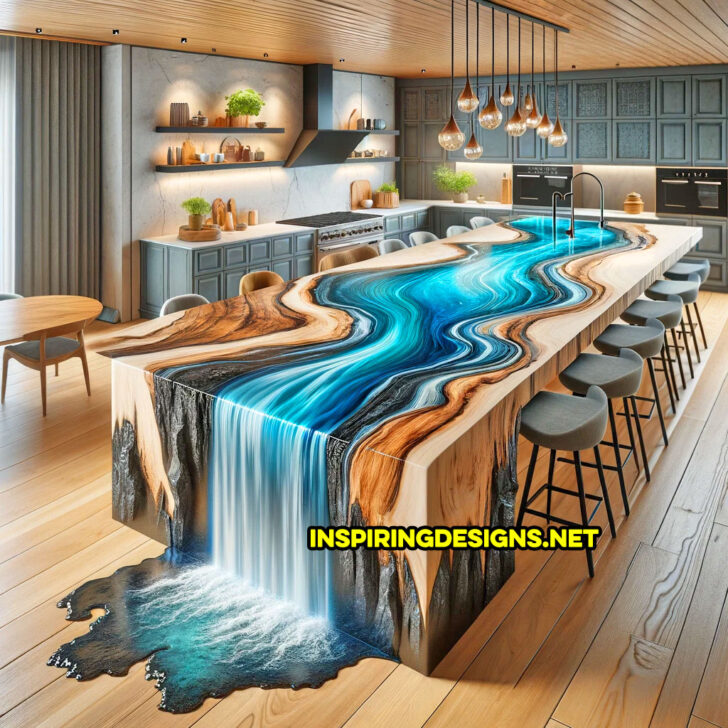 These Epoxy Waterfall Kitchen Islands Bring a Splash of Nature Right ...