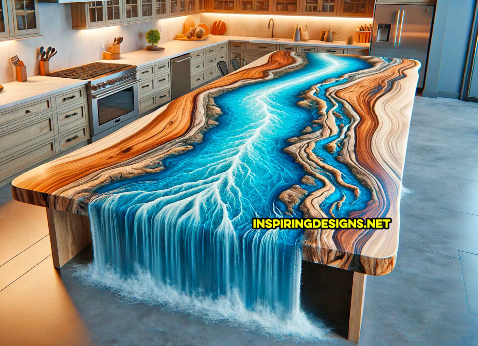 These Epoxy Waterfall Kitchen Islands Bring a Splash of Nature Right ...