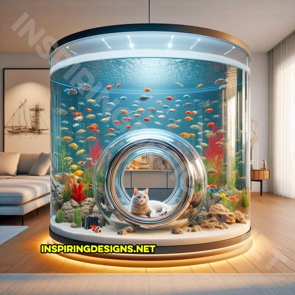 These Aquariums Have Built-In Tunnels For Your Cats To Watch Your Fish