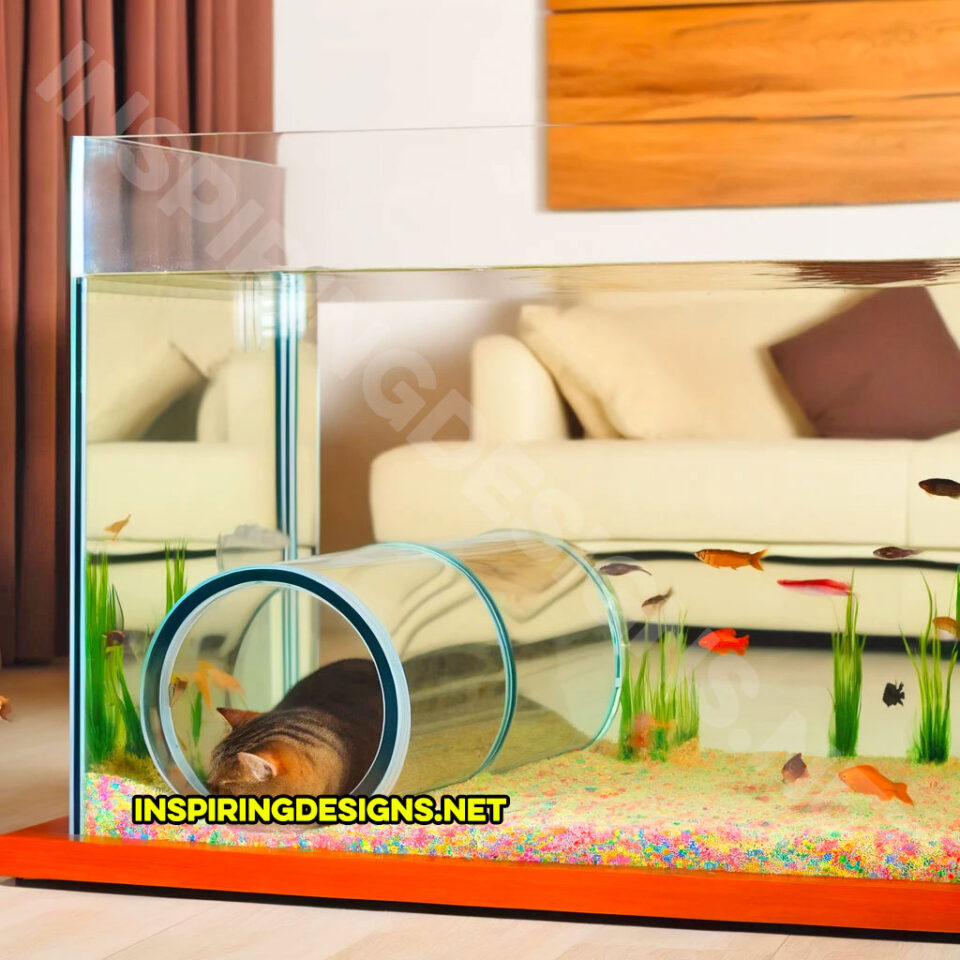 These Aquariums Have Built-In Tunnels For Your Cats To Watch Your Fish