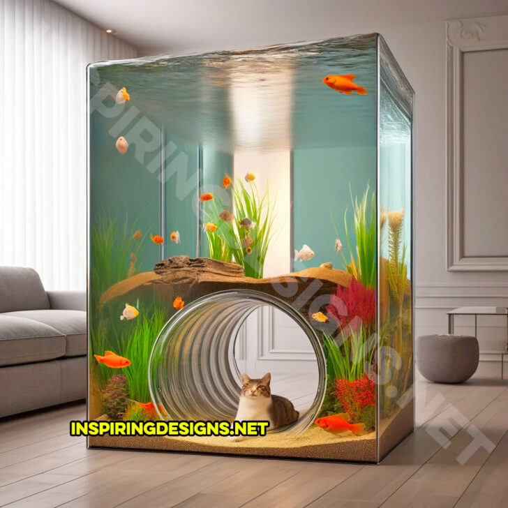 These Aquariums Have Built-In Tunnels For Your Cats To Watch Your Fish