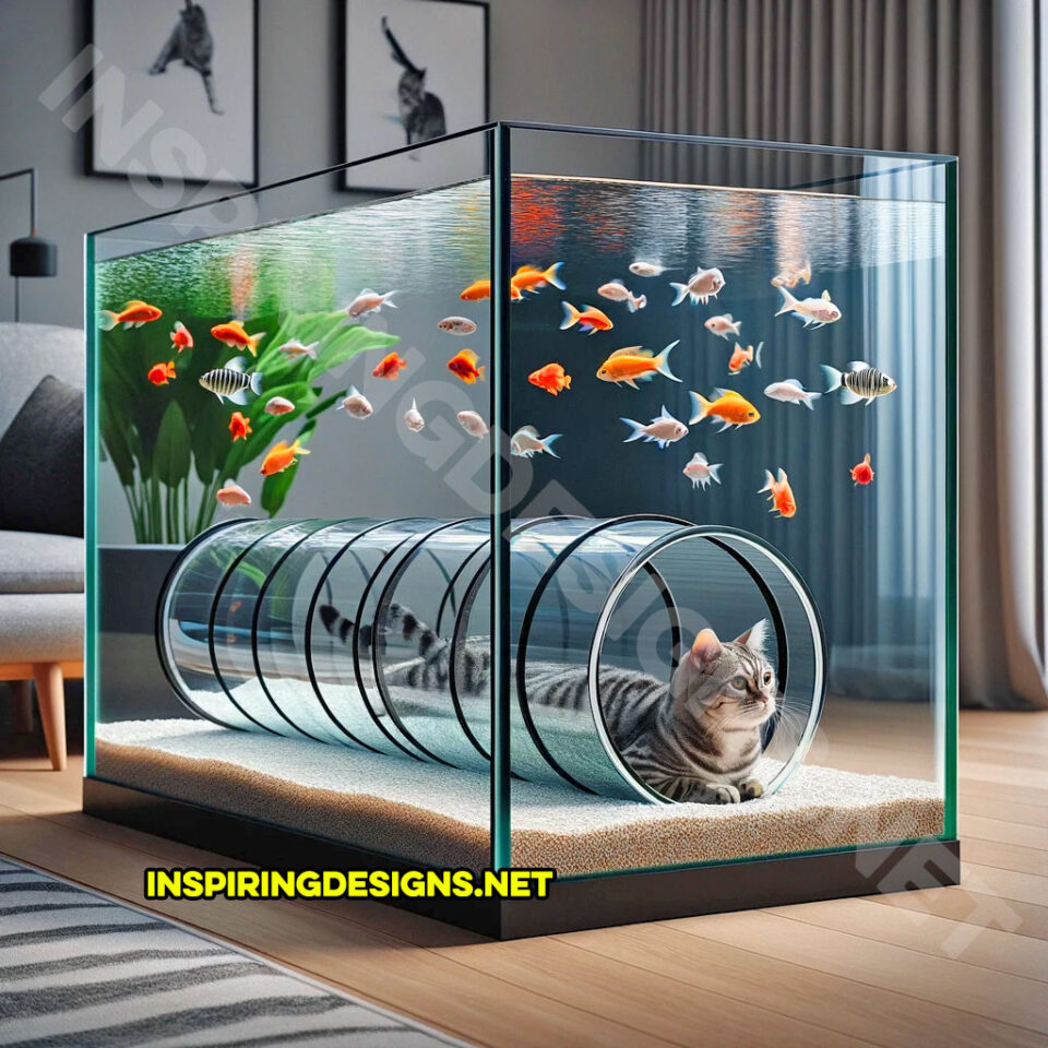 These Aquariums Have Built-In Tunnels For Your Cats To Watch Your Fish