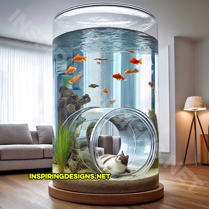 These Aquariums Have Built-In Tunnels For Your Cats To Watch Your Fish