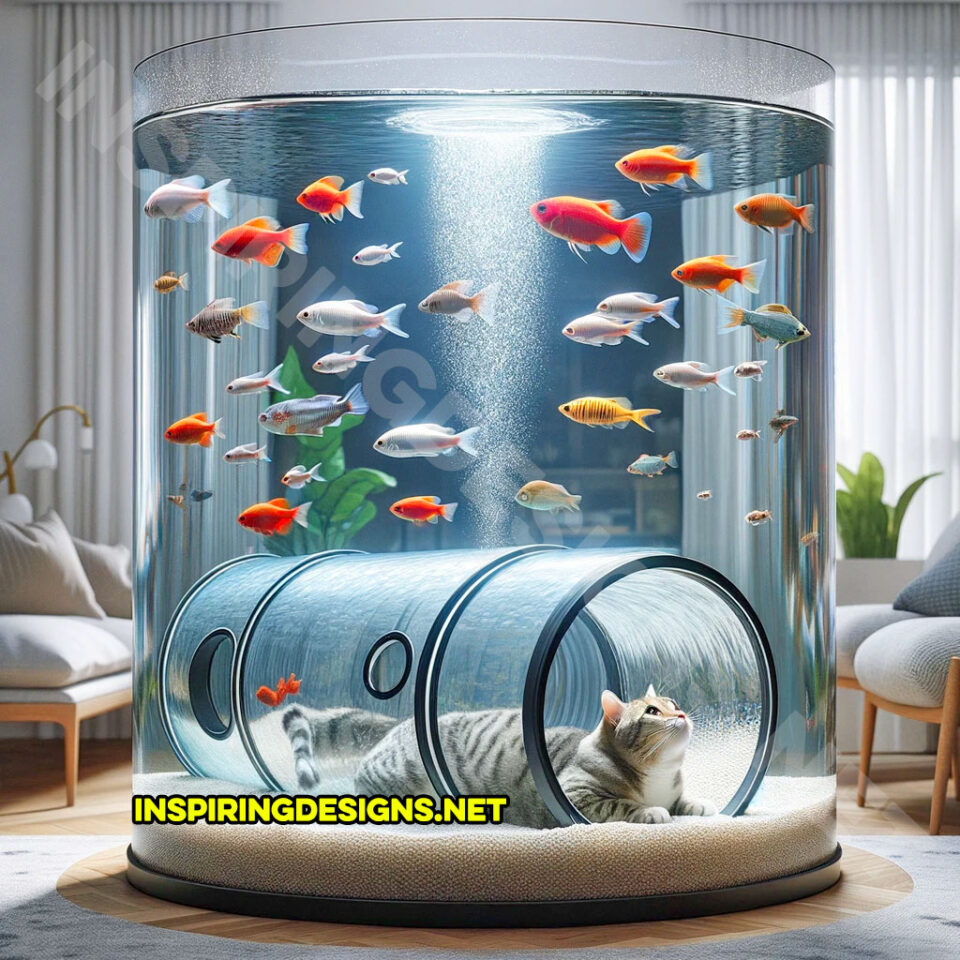 These Aquariums Have Built-In Tunnels For Your Cats To Watch Your Fish
