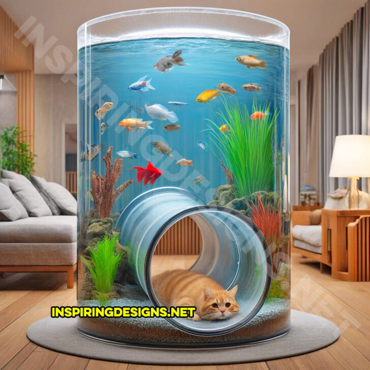 These Aquariums Have Built-In Tunnels For Your Cats To Watch Your Fish