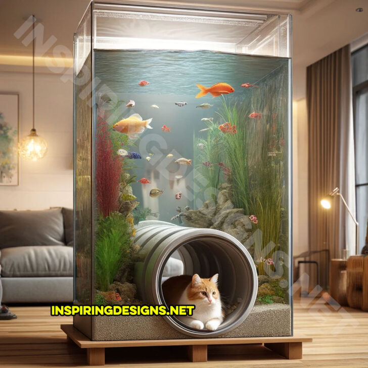 These Aquariums Have Built-In Tunnels For Your Cats To Watch Your Fish