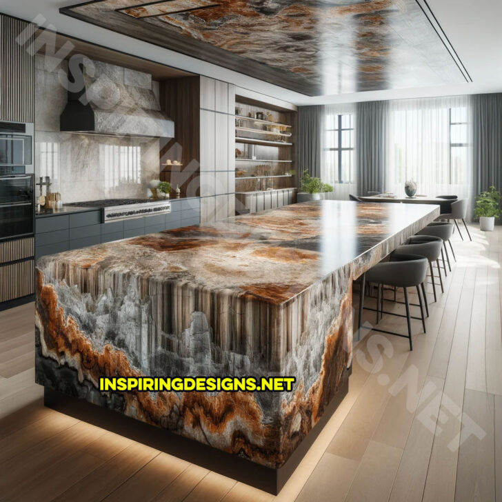 These Petrified Wood Kitchen Islands Are Ancient Art in Modern Homes
