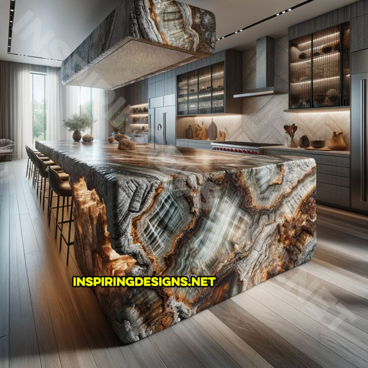 These Petrified Wood Kitchen Islands Are Ancient Art in Modern Homes