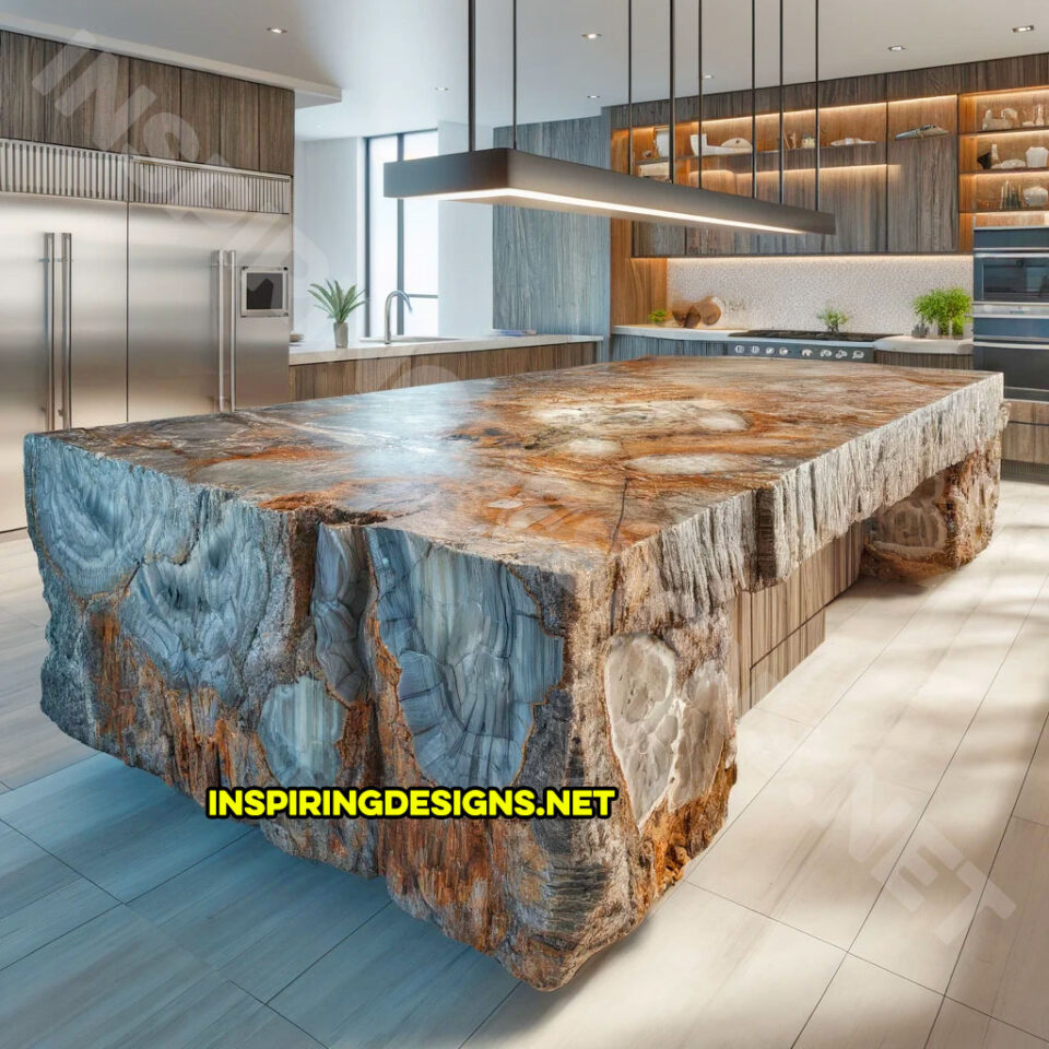 These Petrified Wood Kitchen Islands Are Ancient Art in Modern Homes