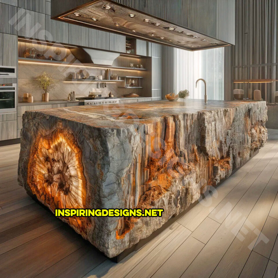 These Petrified Wood Kitchen Islands Are Ancient Art in Modern Homes