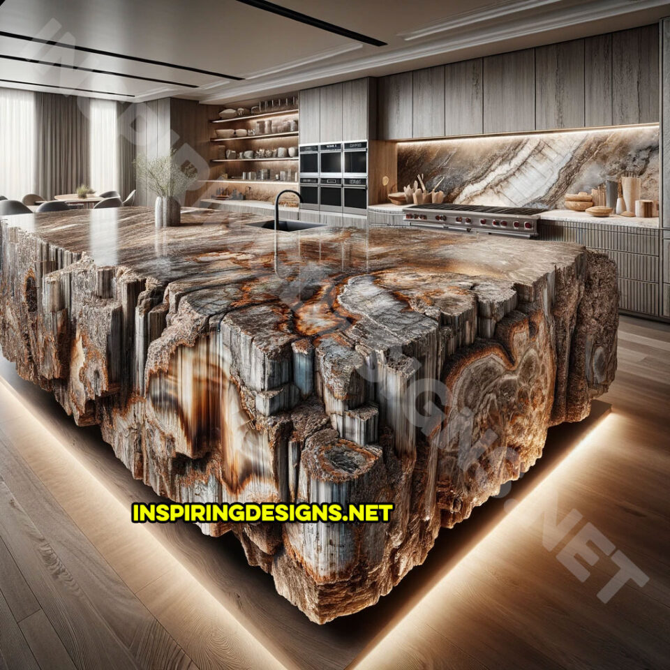 These Petrified Wood Kitchen Islands Are Ancient Art in Modern Homes