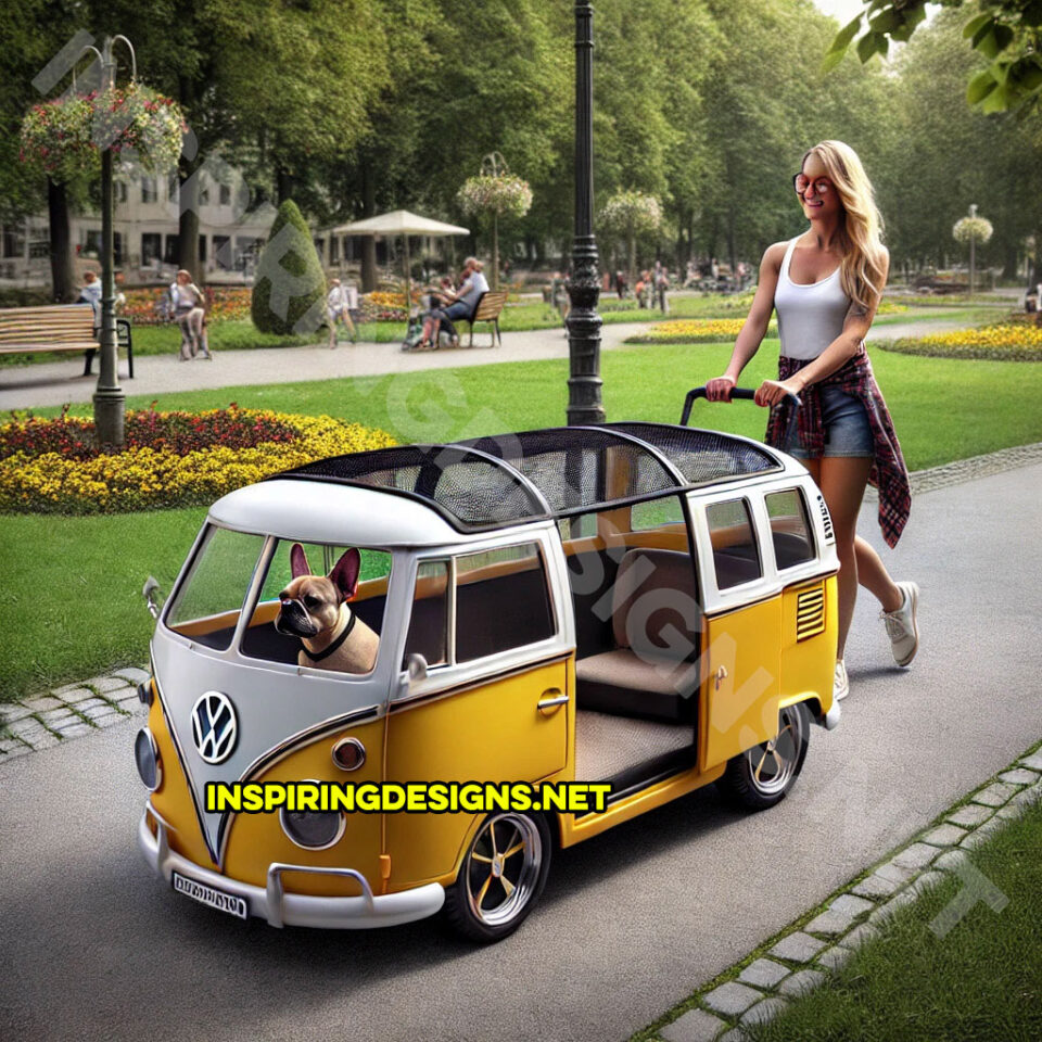 These Volkswagen Bus Pet Strollers Are the Grooviest Way to Walk Your Dog