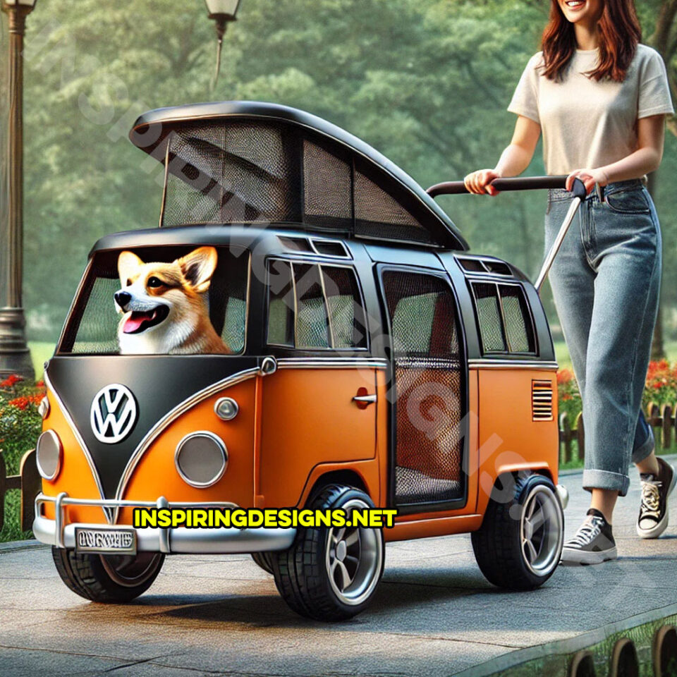 These Volkswagen Bus Pet Strollers Are the Grooviest Way to Walk Your Dog
