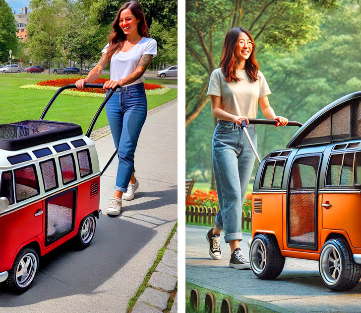 These Volkswagen Bus Pet Strollers Are the Grooviest Way to Walk Your ...