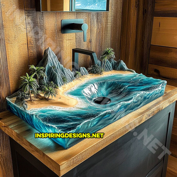 These Epoxy Nature Sinks Offer Stunning 3D Landscapes for Your Bathroom