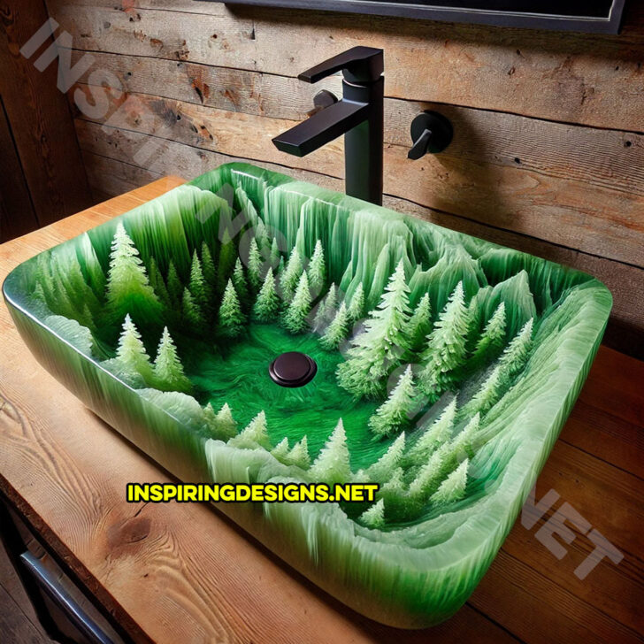 These Epoxy Nature Sinks Offer Stunning 3D Landscapes for Your Bathroom