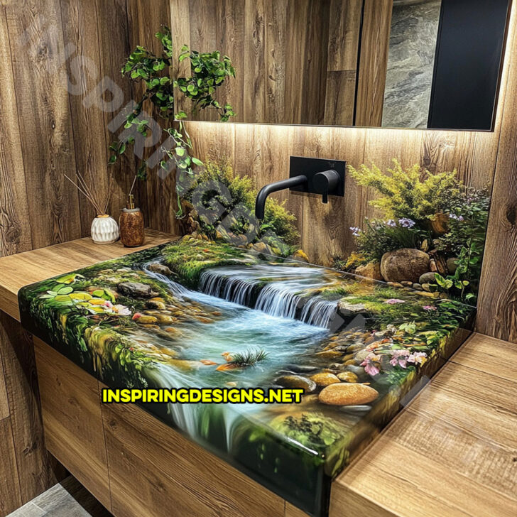 These Epoxy Nature Sinks Offer Stunning 3D Landscapes for Your Bathroom
