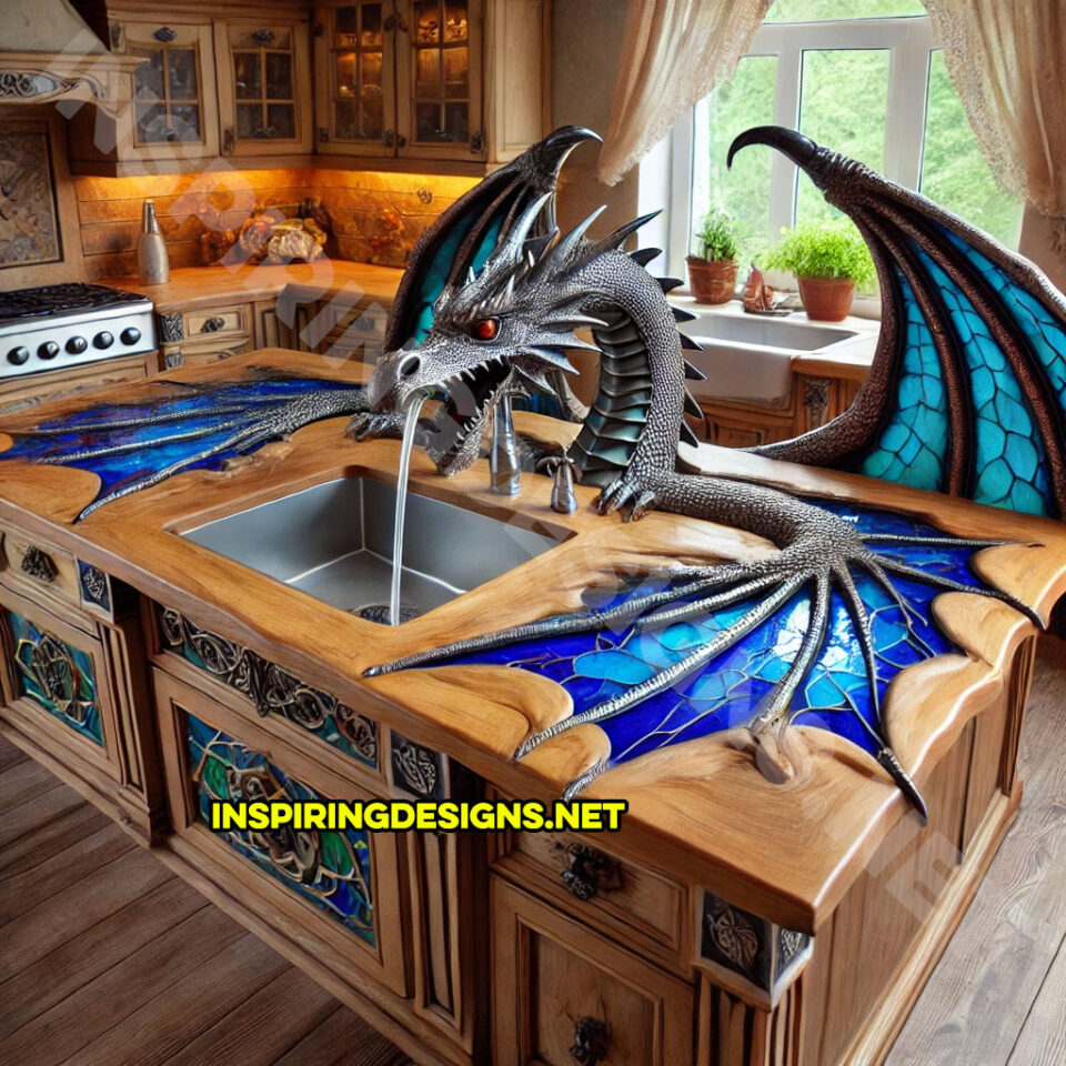 These Dragon Kitchen Islands Have Incredible Dragon Head Faucets