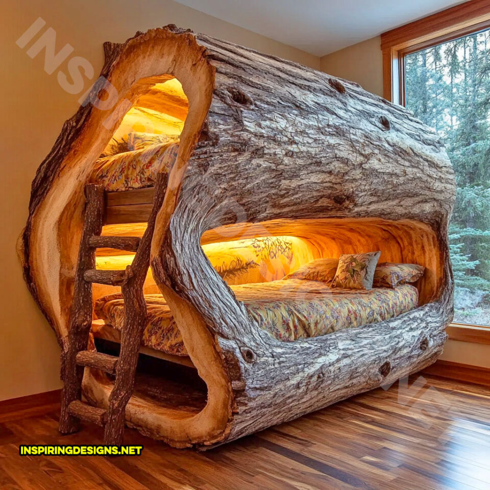 These Giant Hollowed Log Bunk Beds Are Un-be-Leaf-able Statement Pieces