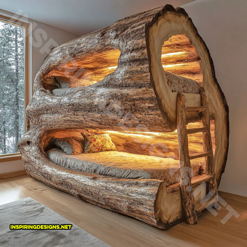These Giant Hollowed Log Bunk Beds Are Un-be-Leaf-able Statement Pieces