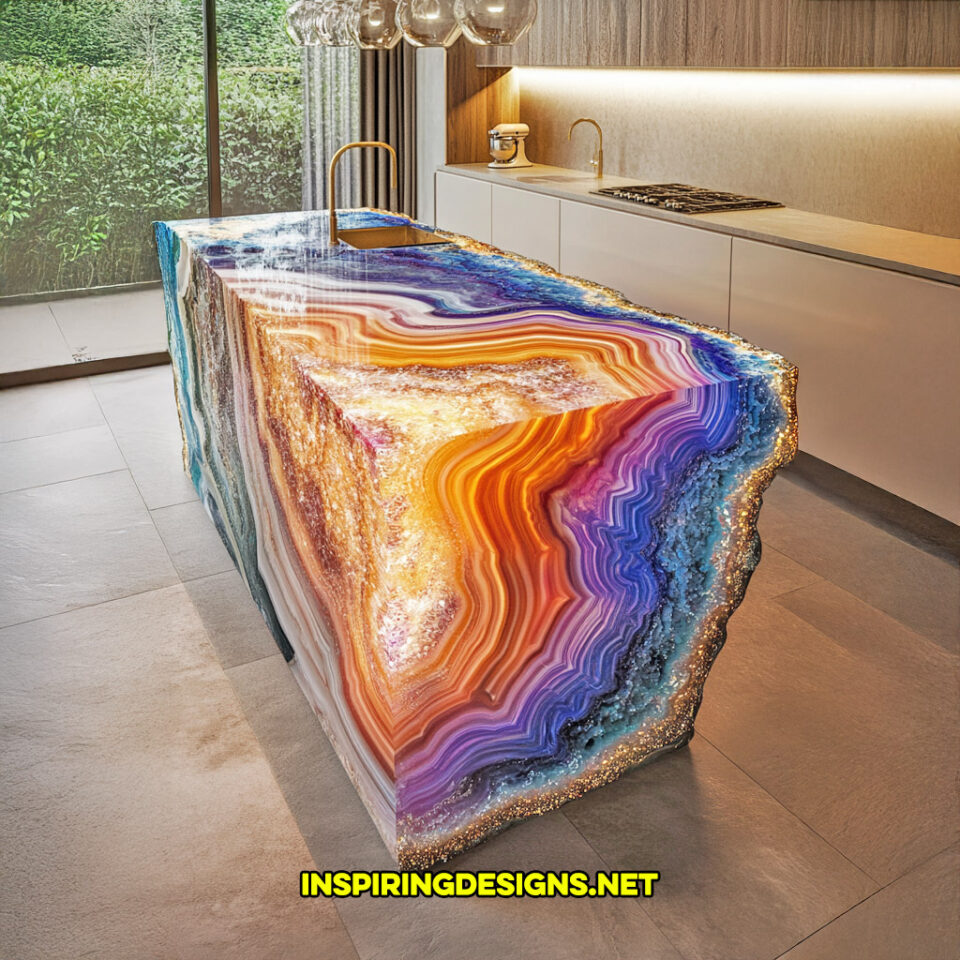 These Mineral Crystal Kitchen Islands Glow with Luxury and Elegance