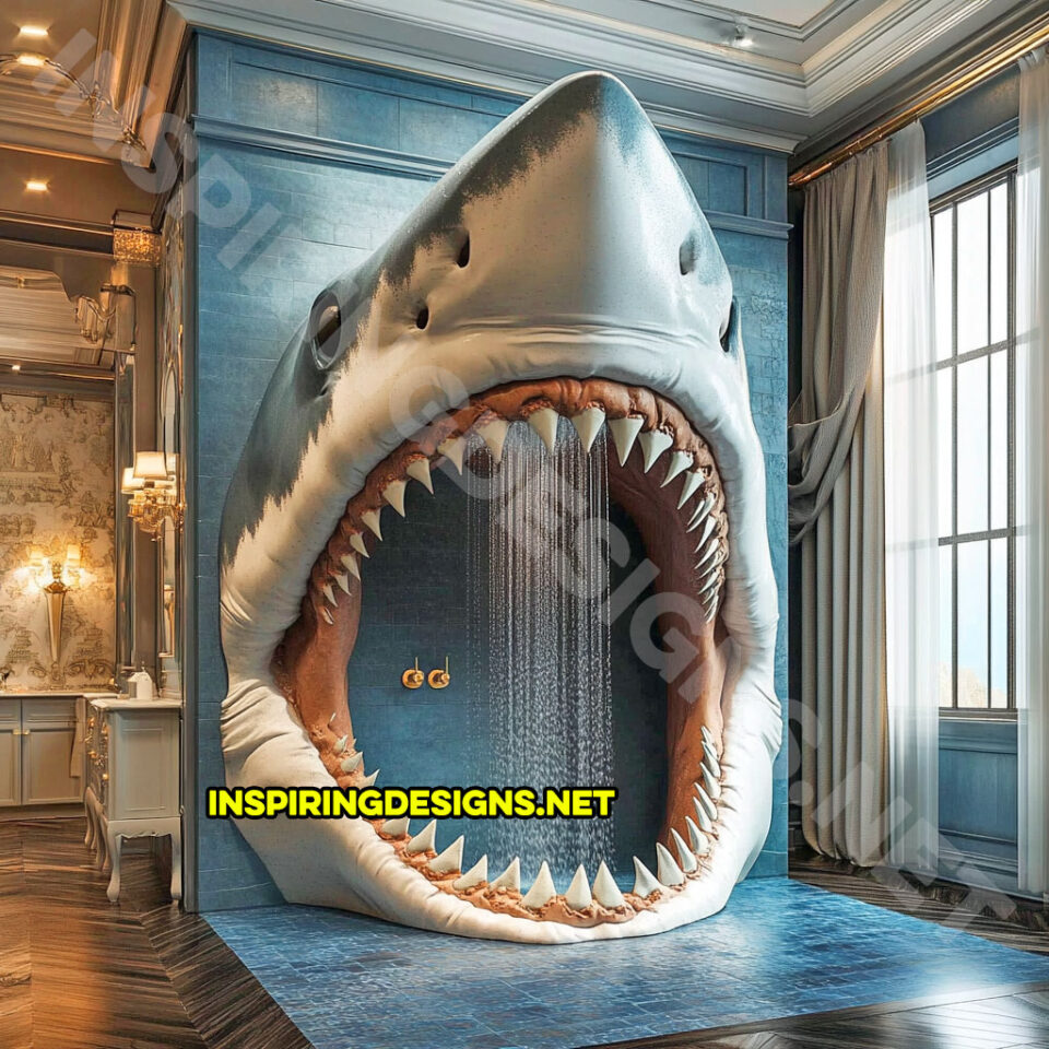 These Giant Shark Showers Let You Bathe Inside a Shark's Mouth