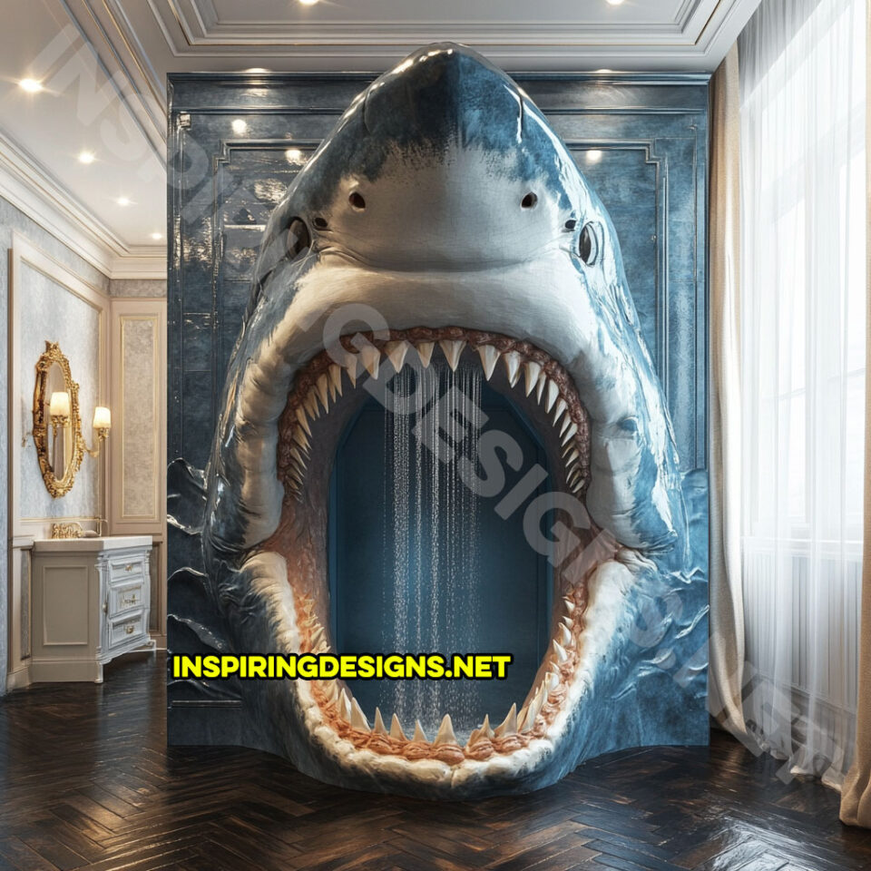 These Giant Shark Showers Let You Bathe Inside a Shark's Mouth
