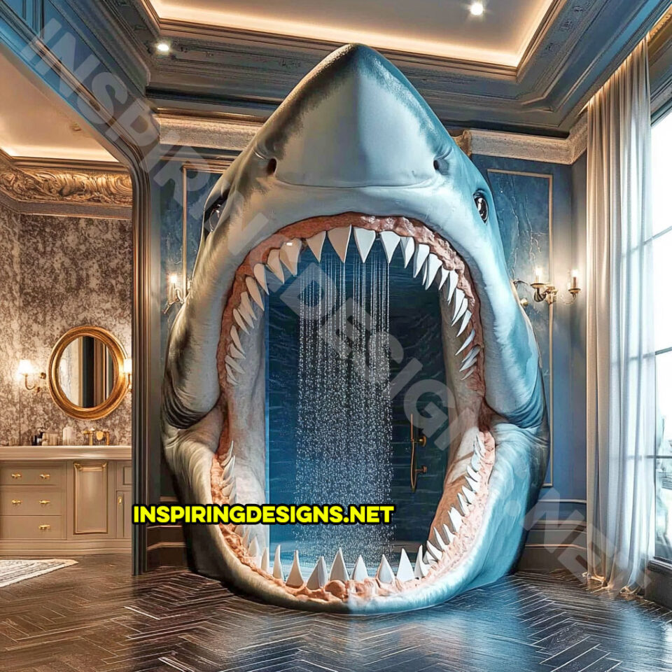 These Giant Shark Showers Let You Bathe Inside a Shark's Mouth