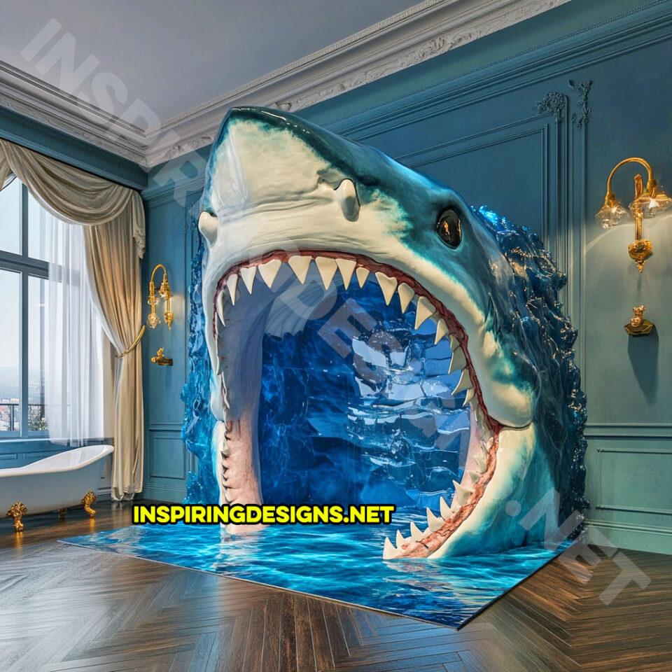 These Giant Shark Showers Let You Bathe Inside a Shark's Mouth