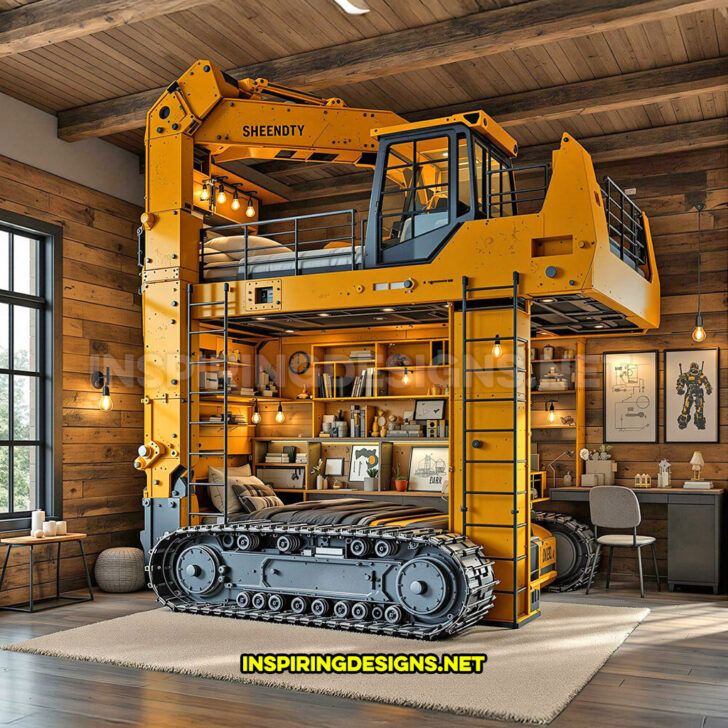These Heavy Equipment Bunk Beds Turn Bedtime Into a Construction Adventure