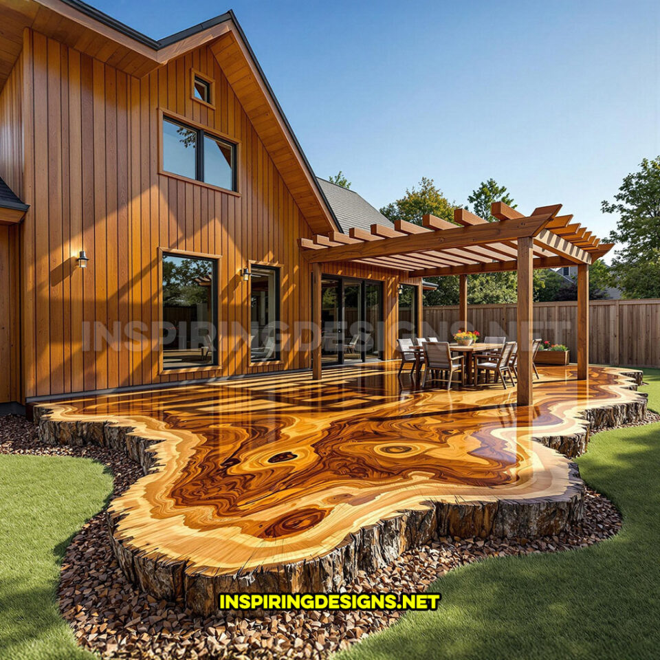 These Live Edge Wood Patios Bring High-End Craftsmanship to Backyard Spaces