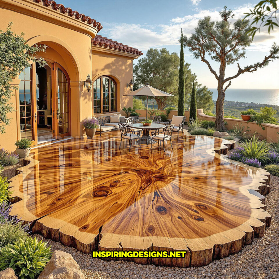 These Live Edge Wood Patios Bring High-End Craftsmanship to Backyard Spaces