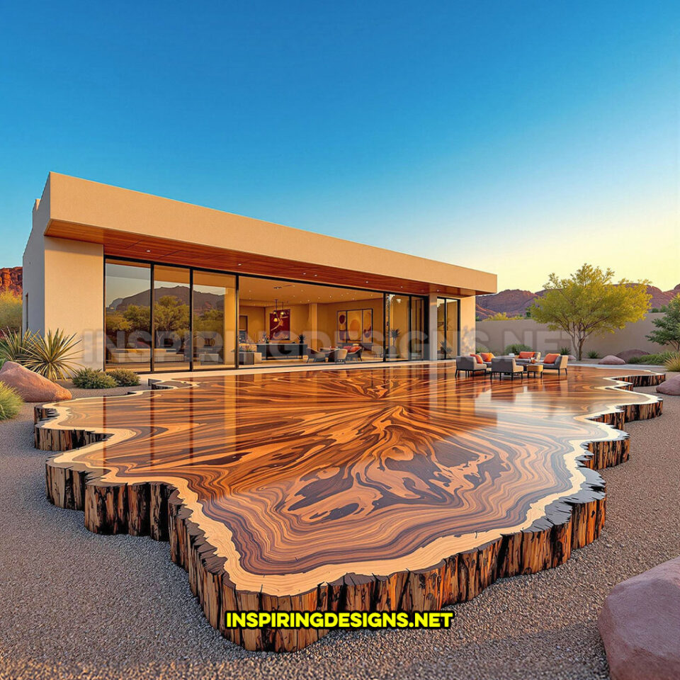 These Live Edge Wood Patios Bring High-End Craftsmanship to Backyard Spaces