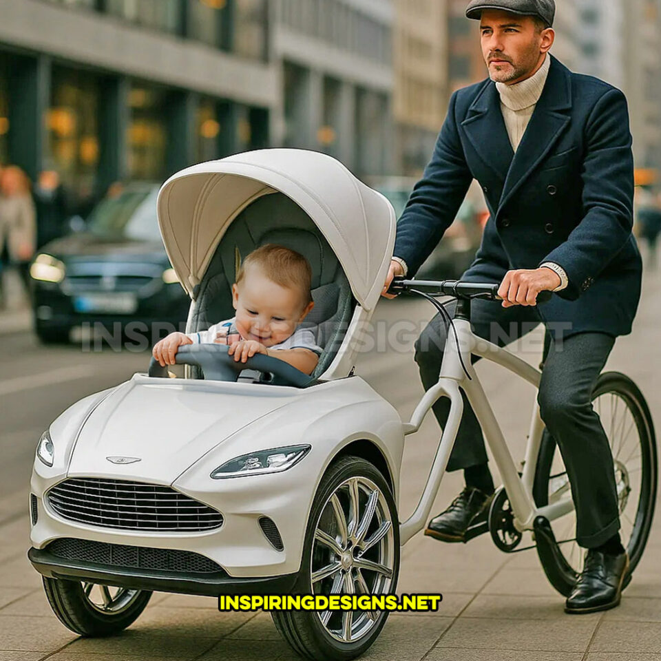 These Luxury Car Bike Strollers Turn Every Stroll Into a Mini Grand Prix