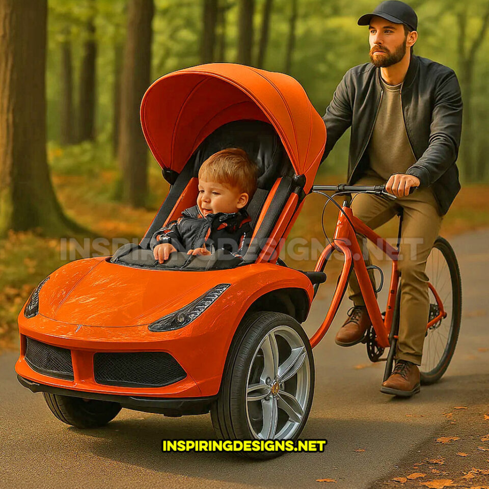 These Luxury Car Bike Strollers Turn Every Stroll Into a Mini Grand Prix